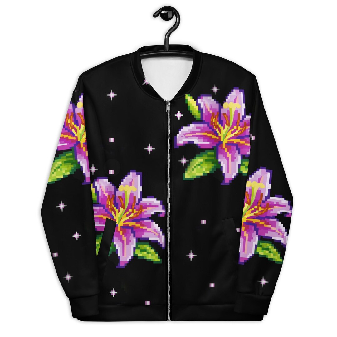 Pixel Goth Lily Bomber Jacket – Glitchcore Floral Cyberpunk Streetwear ...