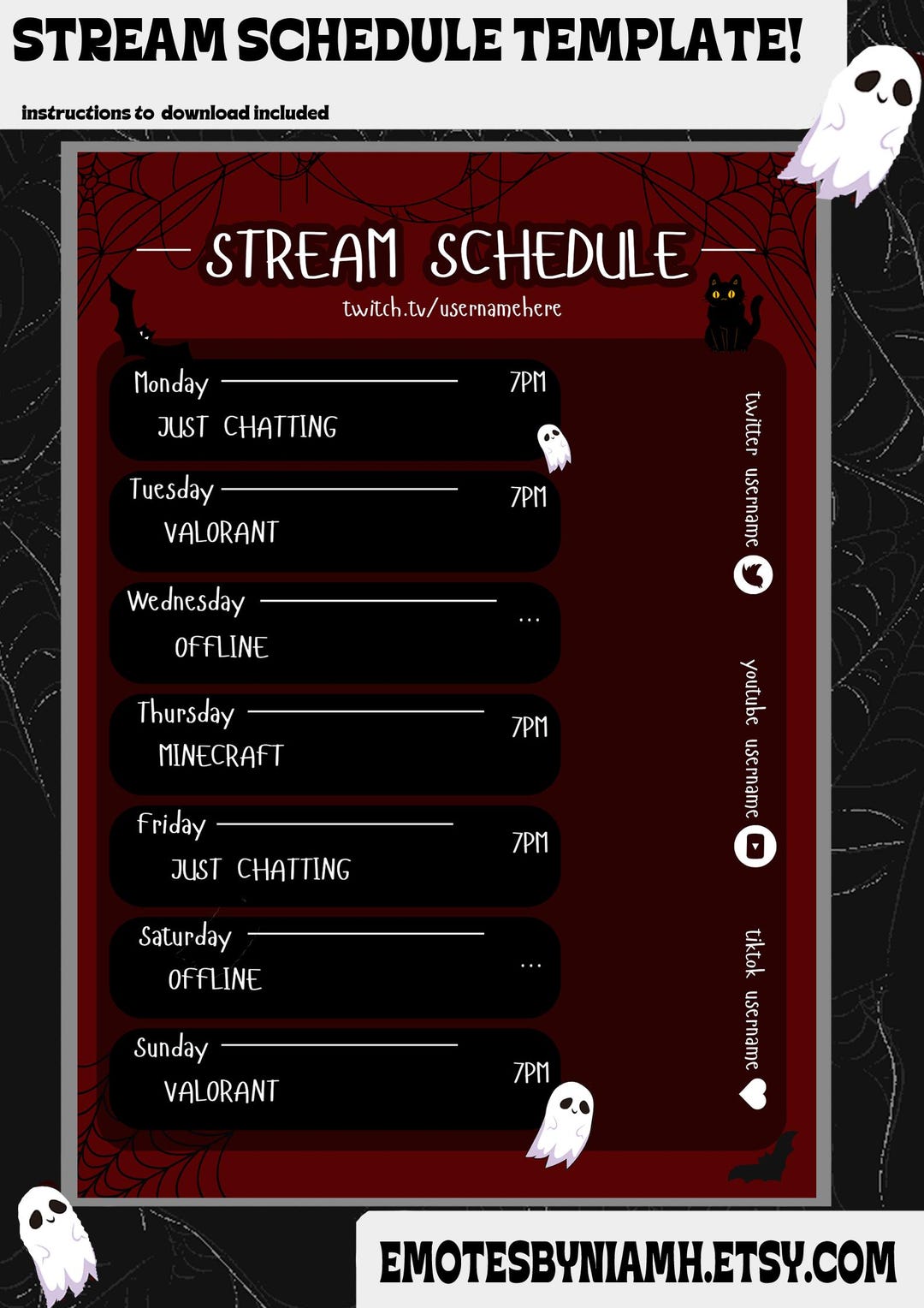 Spooky Halloween Twitch Stream Schedule Template (digital Download) - Etsy