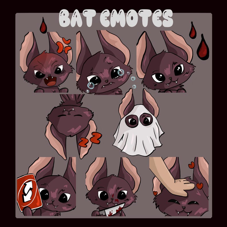Bat Emotes Cute Halloween Twitch Emotes Spooky and Goth Streaming Icons ...