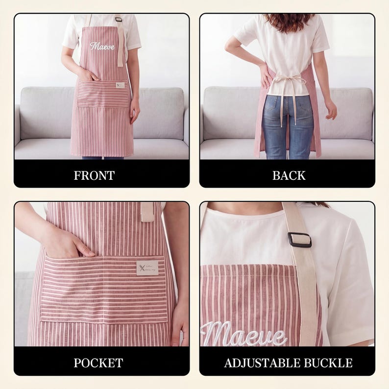 Personalized Apron for Women, Custom Striped Apron With Pockets ...