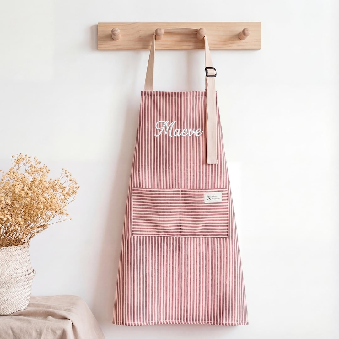 Personalized Apron for Women, Custom Striped Apron With Pockets ...