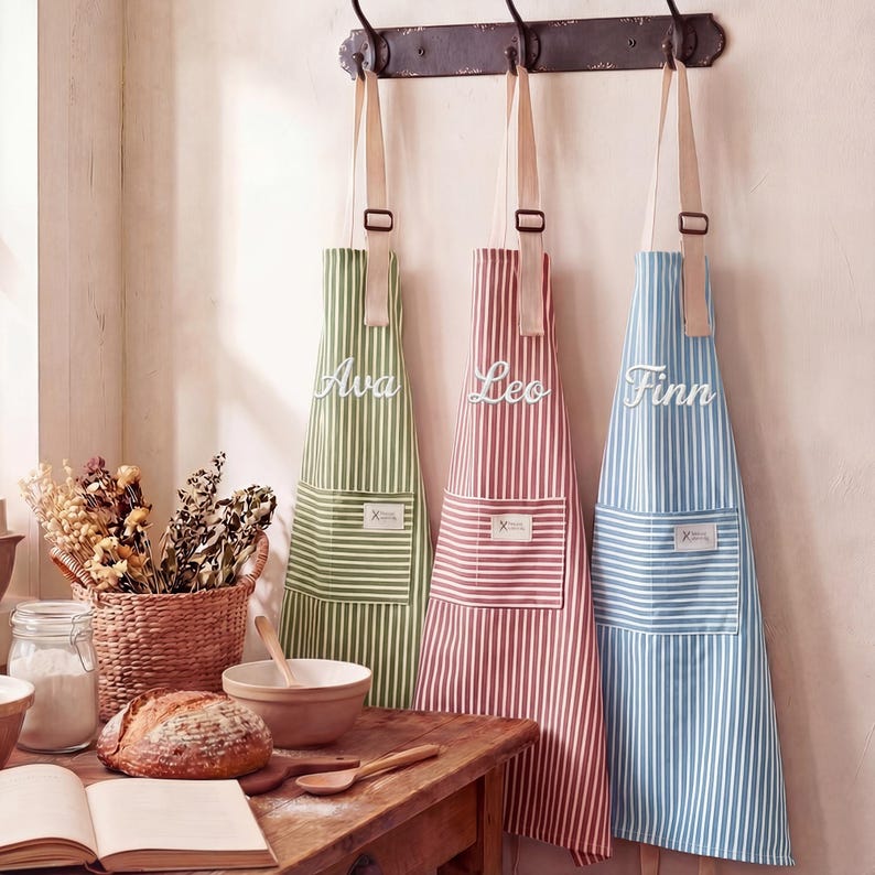 Personalized Apron for Women, Custom Striped Apron With Pockets ...