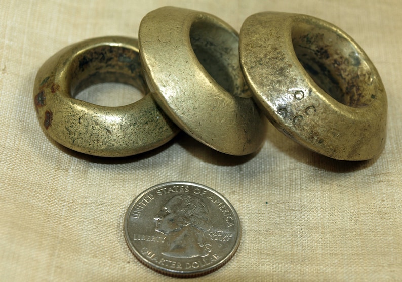 Three LARGE, Heavy, Solid Cast Brass Antique Hair Rings From Ethiopia ...