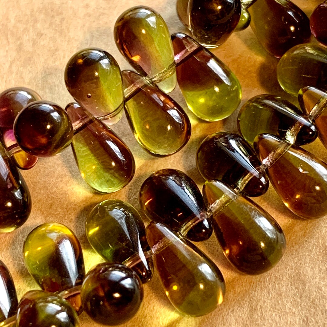 Two-tone Glass Briolettes, German 1960's - Etsy