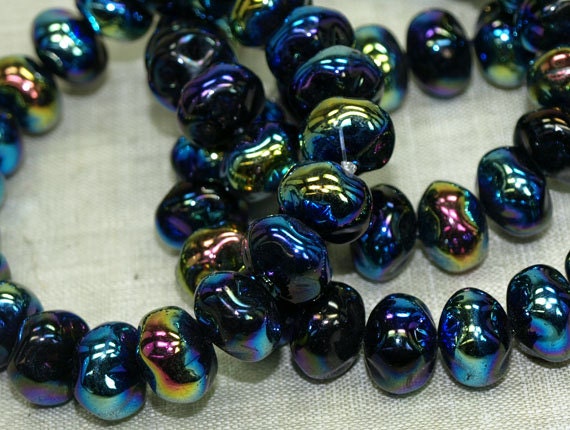 Strand of 20 Jet AB German Glass Beads. NGL647 - Etsy