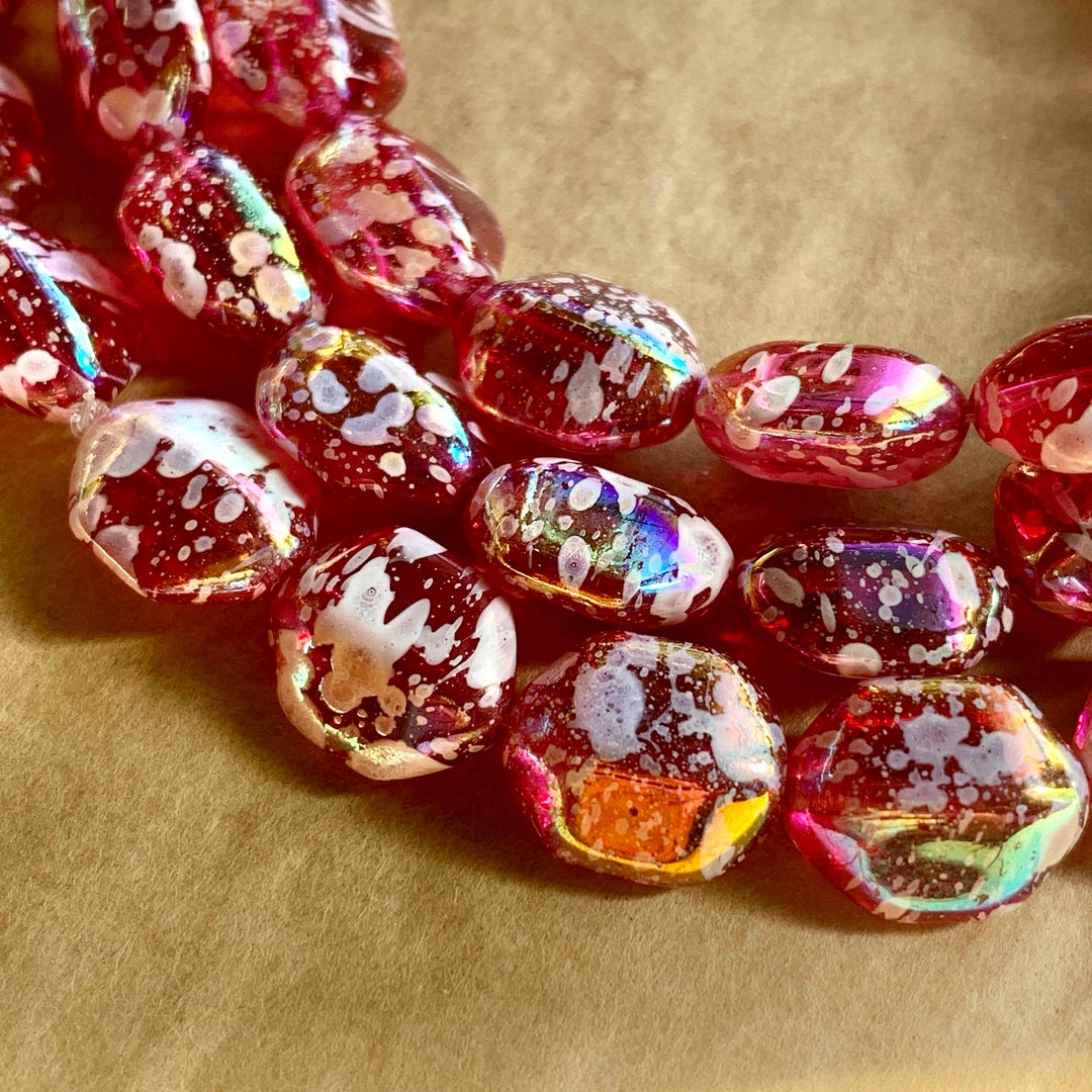 20 Raspberry Splattered German Glass Hexagonal Beads - Etsy