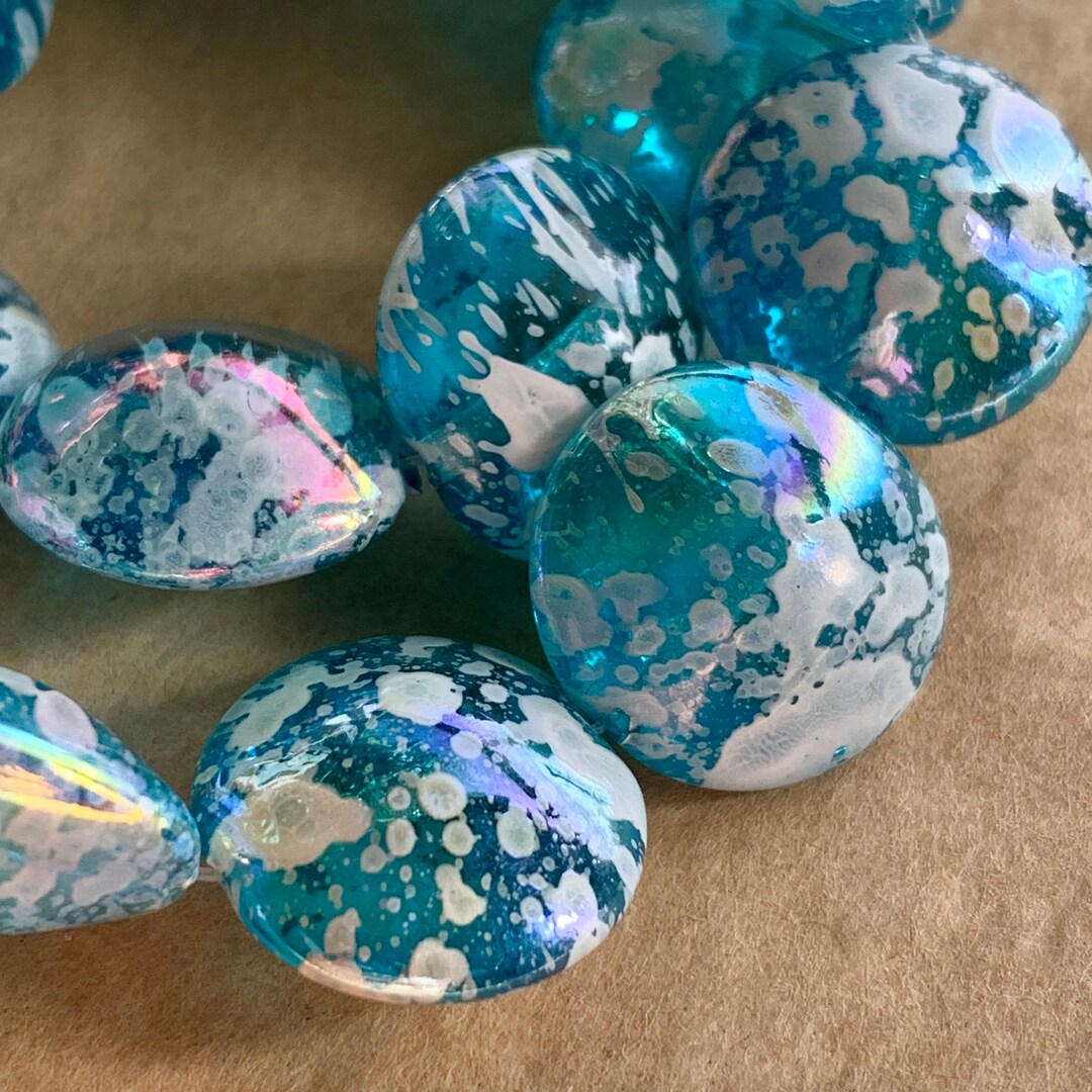 Strand of 10 Teal Splattered German Glass Puffy Beads - Etsy