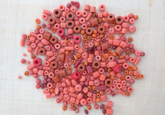 Mix of Coral and Orange Vintage Pressed Glass Prosser Beads | Etsy