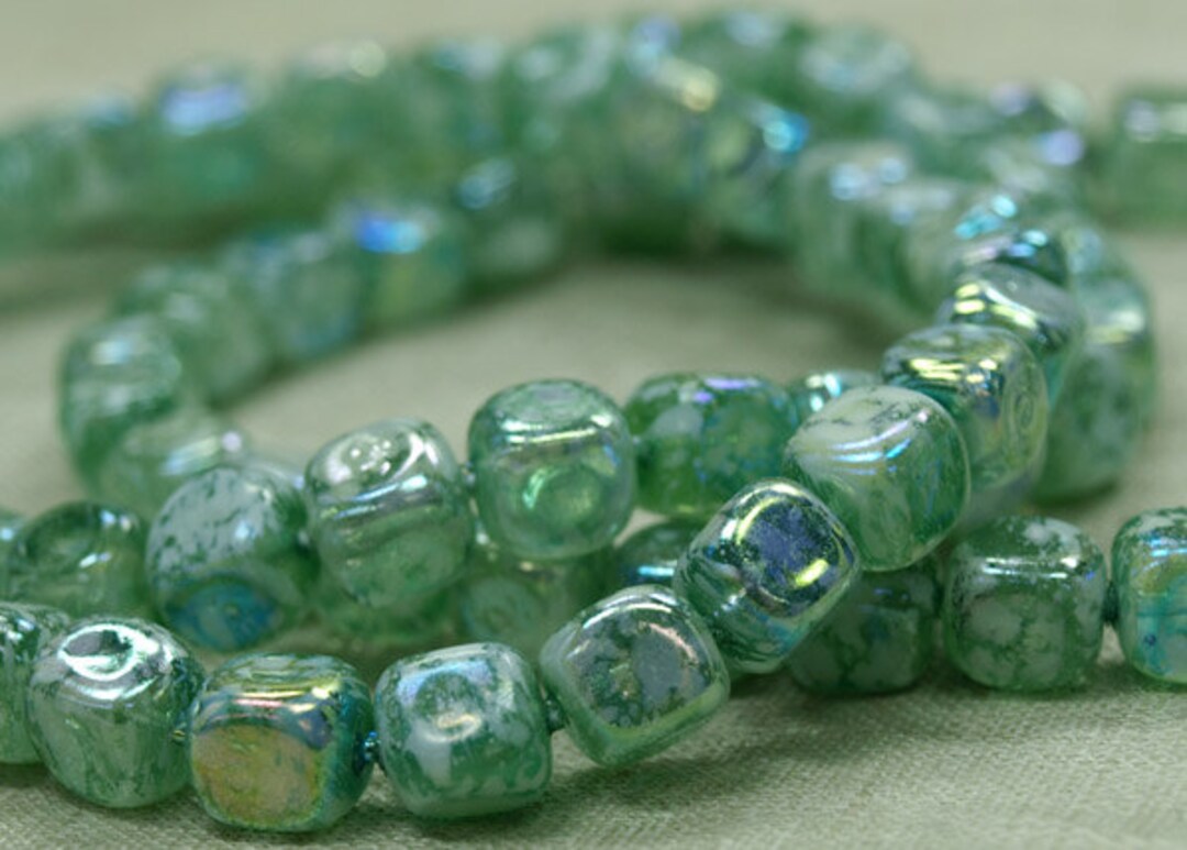 Strand of 30 Spring Green Splattered German Glass 6mm Cubes. NGL624 - Etsy