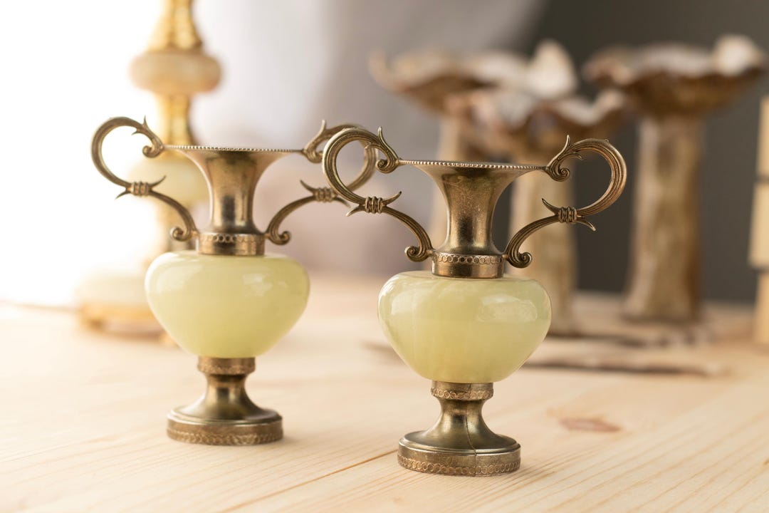 Set of 2 Miniature Onyx & Metal Amphora Vases - Etsy