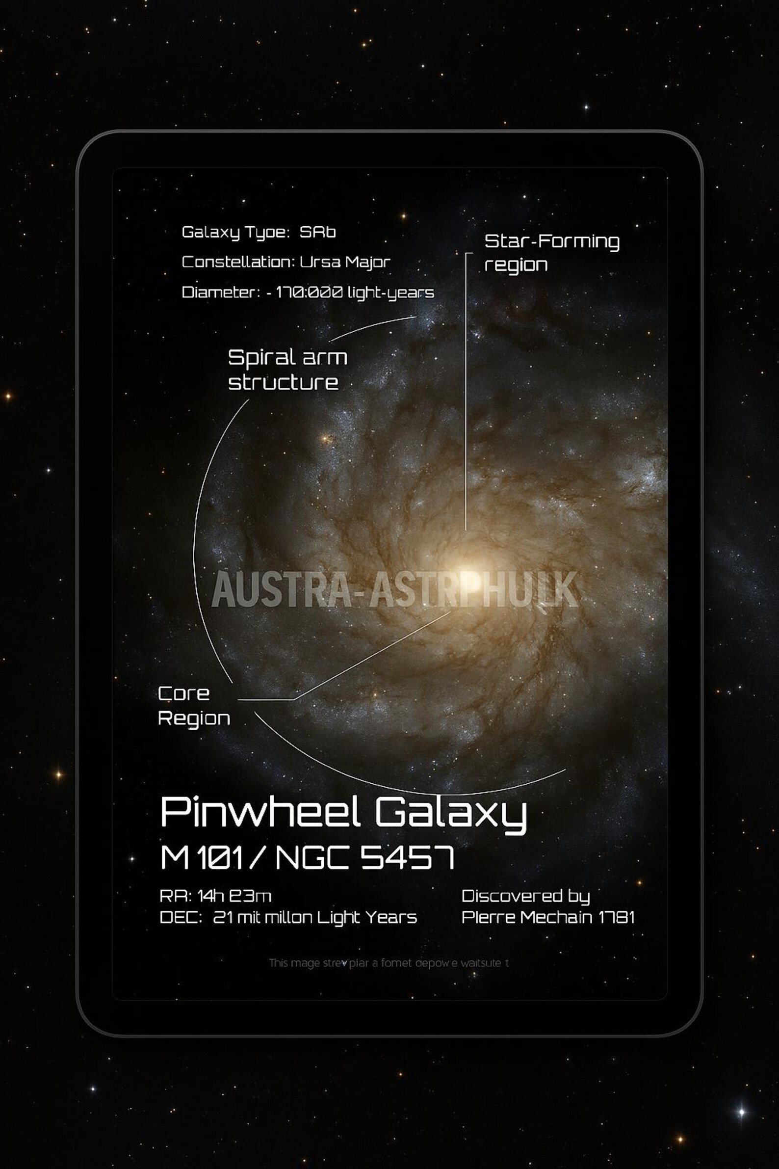 Pinwheel Galaxy Phone/tablet Wallpaper, M101 Infographic Space Art ...