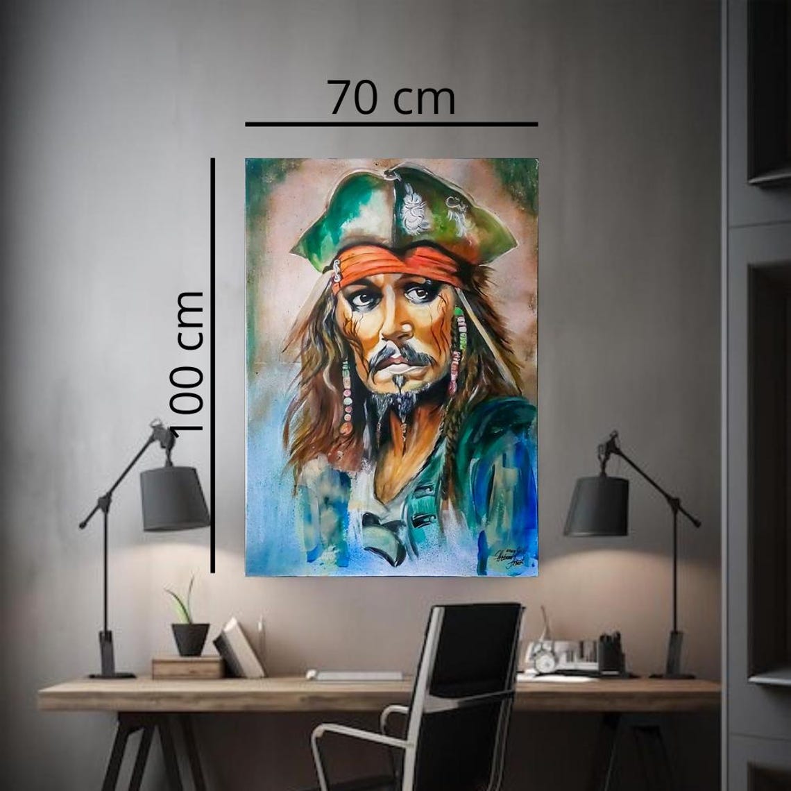 Original Acrylic Painting Pirate Portrait 70x100 Cm, Captain Jack Art ...