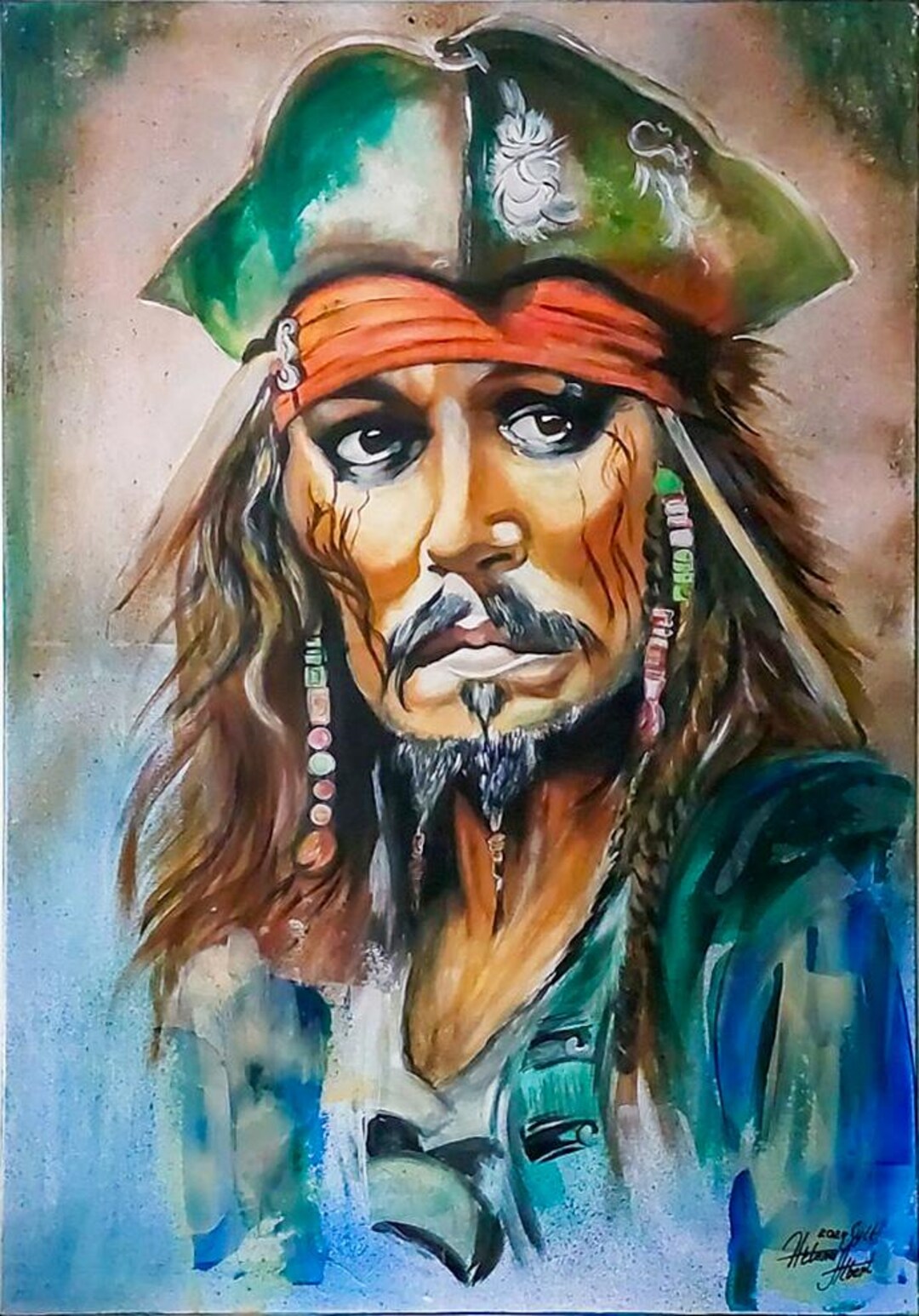 Original Acrylic Painting Pirate Portrait 70x100 Cm, Captain Jack Art ...