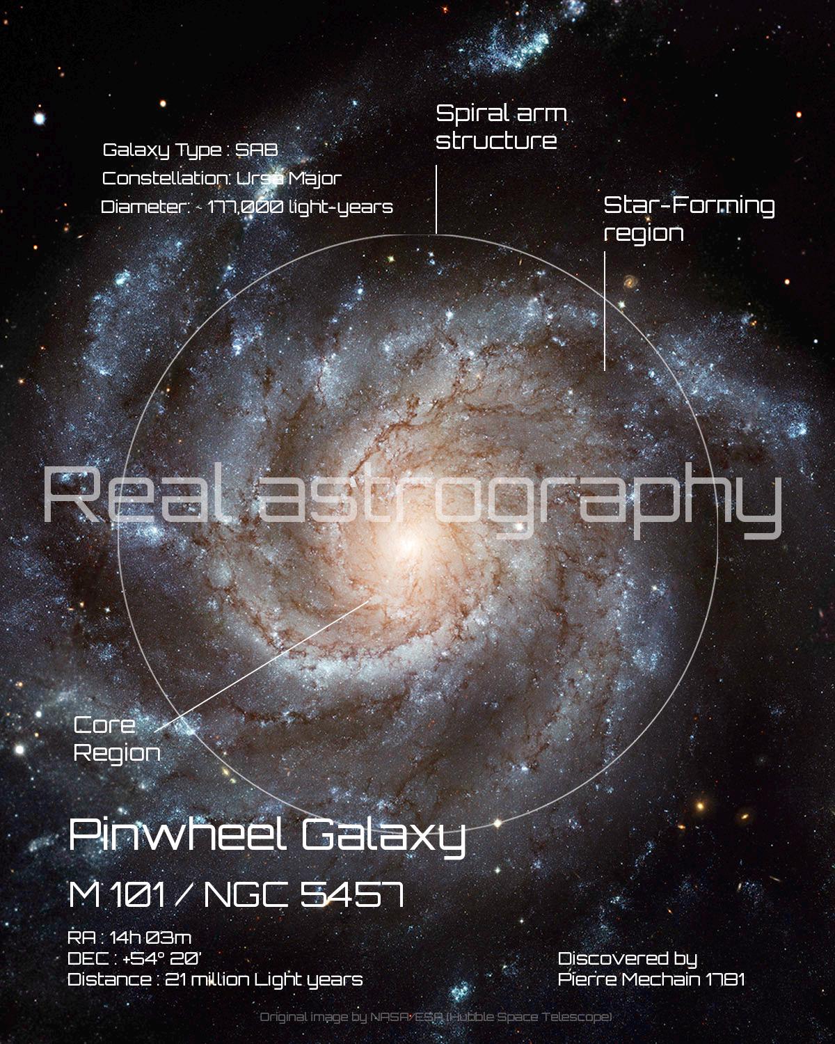 Pinwheel Galaxy Phone/tablet Wallpaper, M101 Infographic Space Art ...