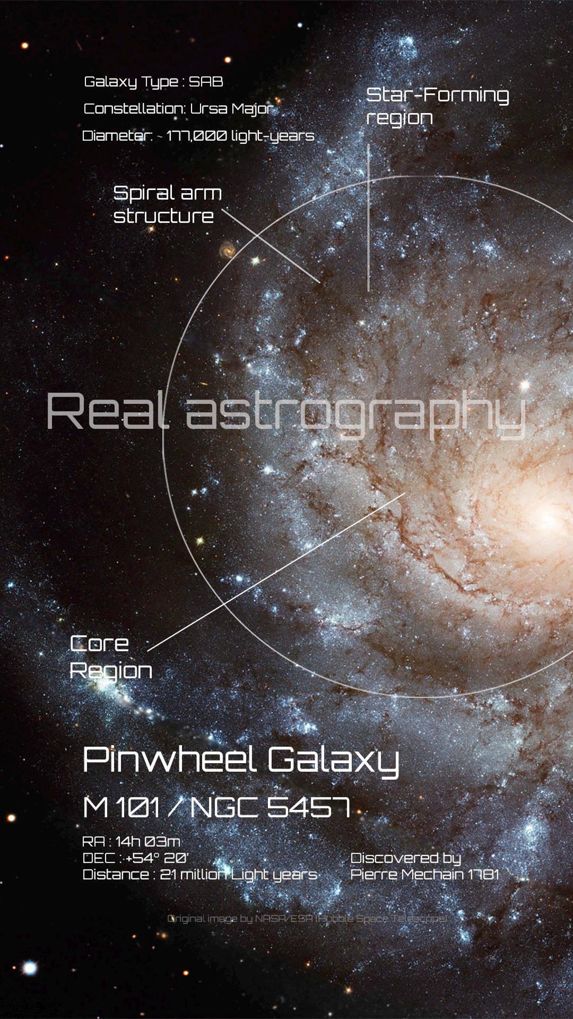 Pinwheel Galaxy Phone/tablet Wallpaper, M101 Infographic Space Art ...