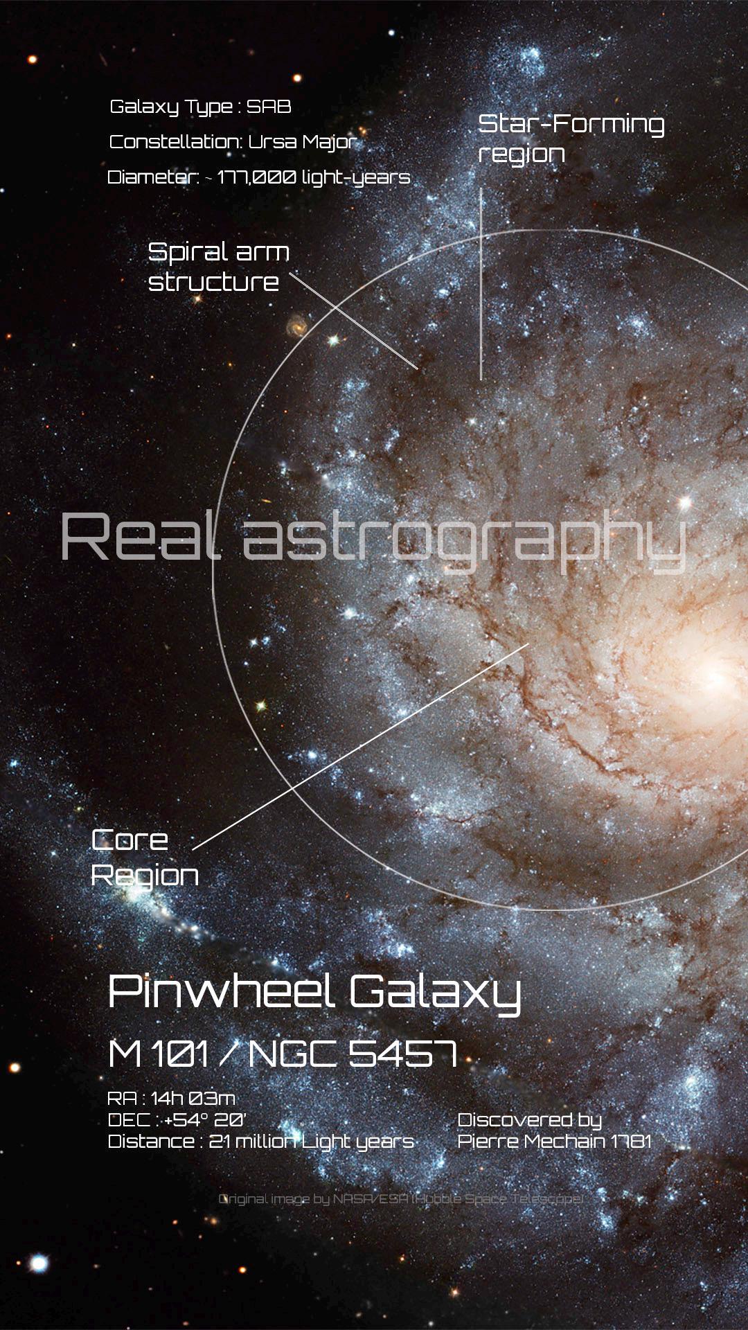 Pinwheel Galaxy Phone/tablet Wallpaper, M101 Infographic Space Art ...