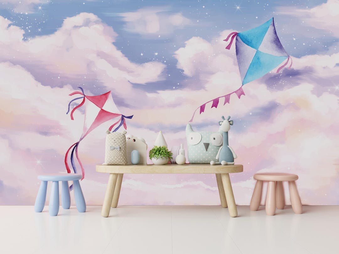 Pastel Kite Wallpaper Mural – Dreamy Sky Nursery Decor - Etsy