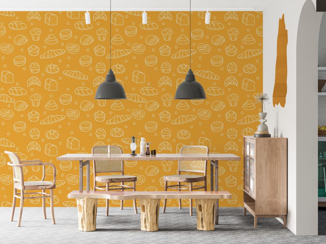 Bakery Pattern Wallpaper With Bread and Pastry Illustrations - Etsy