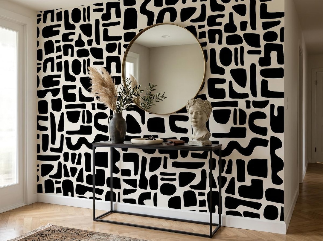 Black and White Abstract Wallpaper, Modern Geometric Pattern Wallpaper ...