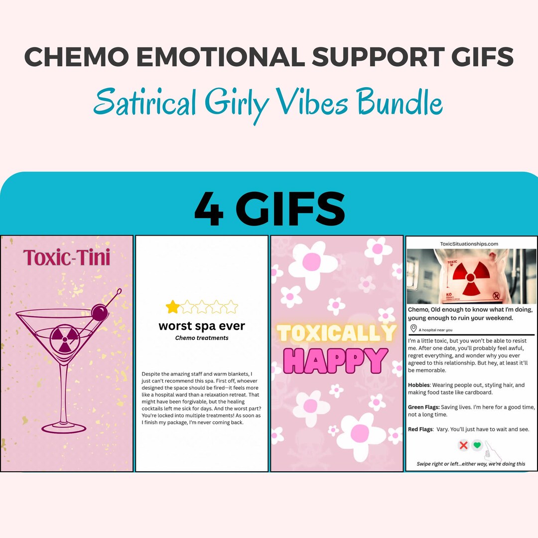Chemo Support Gifs: 4-pack Satirical Girly Vibes | Dark Humor Quirky ...