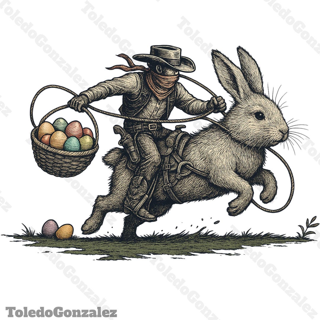 Cowboy Riding Easter Bunny PNG – Funny Western Sublimation for Easter ...