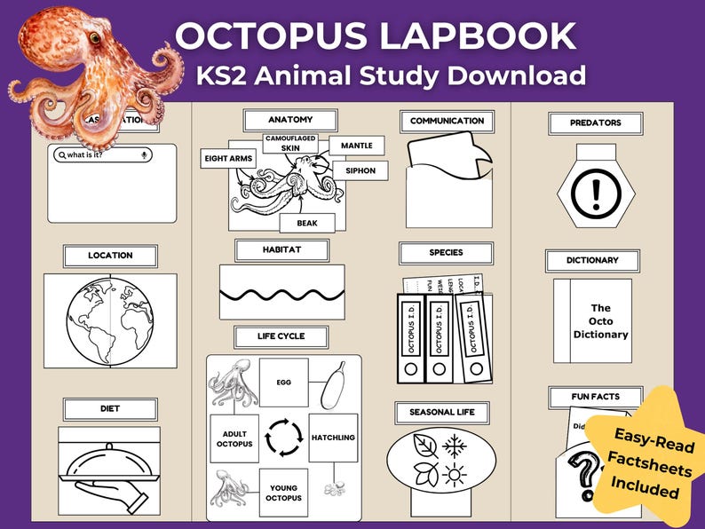 Octopus Lapbook KS2 | Animal Science | Printable | Easy-read Factsheets ...