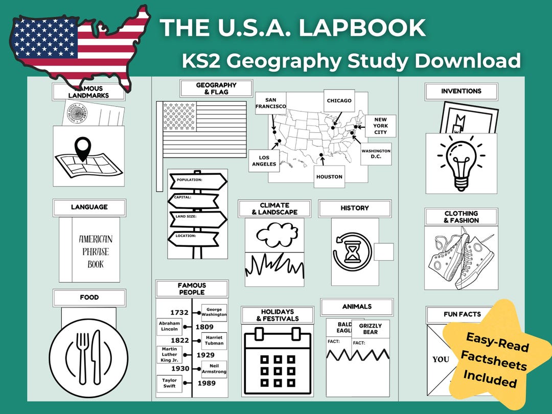 The U.S.A. Lapbook KS2 | Geography Study | Printable Lapbook | Easy ...