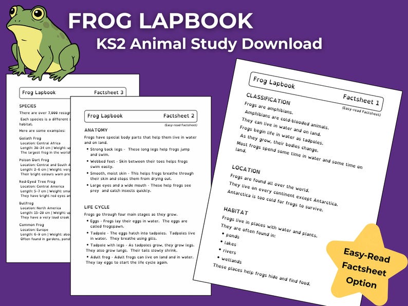 Frog Lapbook KS2 | Animal Study | Printable Lapbook | Easy-read ...