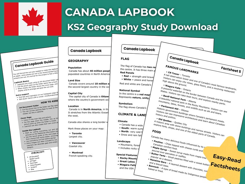 Canada Lapbook KS2 | Geography Study | Printable | Easy-read Factsheets ...