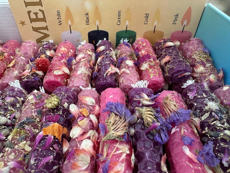 Reiki Intention Candle Set: 20 Hand-rolled Beeswax Miniatures | Herbs ...