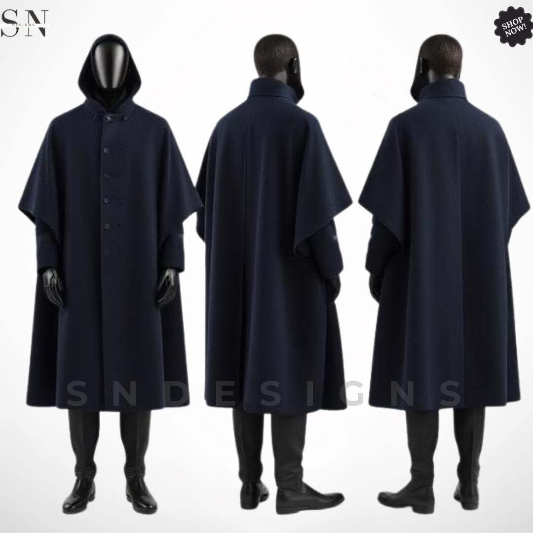 Men's Navy Blue Wool Victorian Cape Coat: Custom Fit Duster Cloak - Etsy
