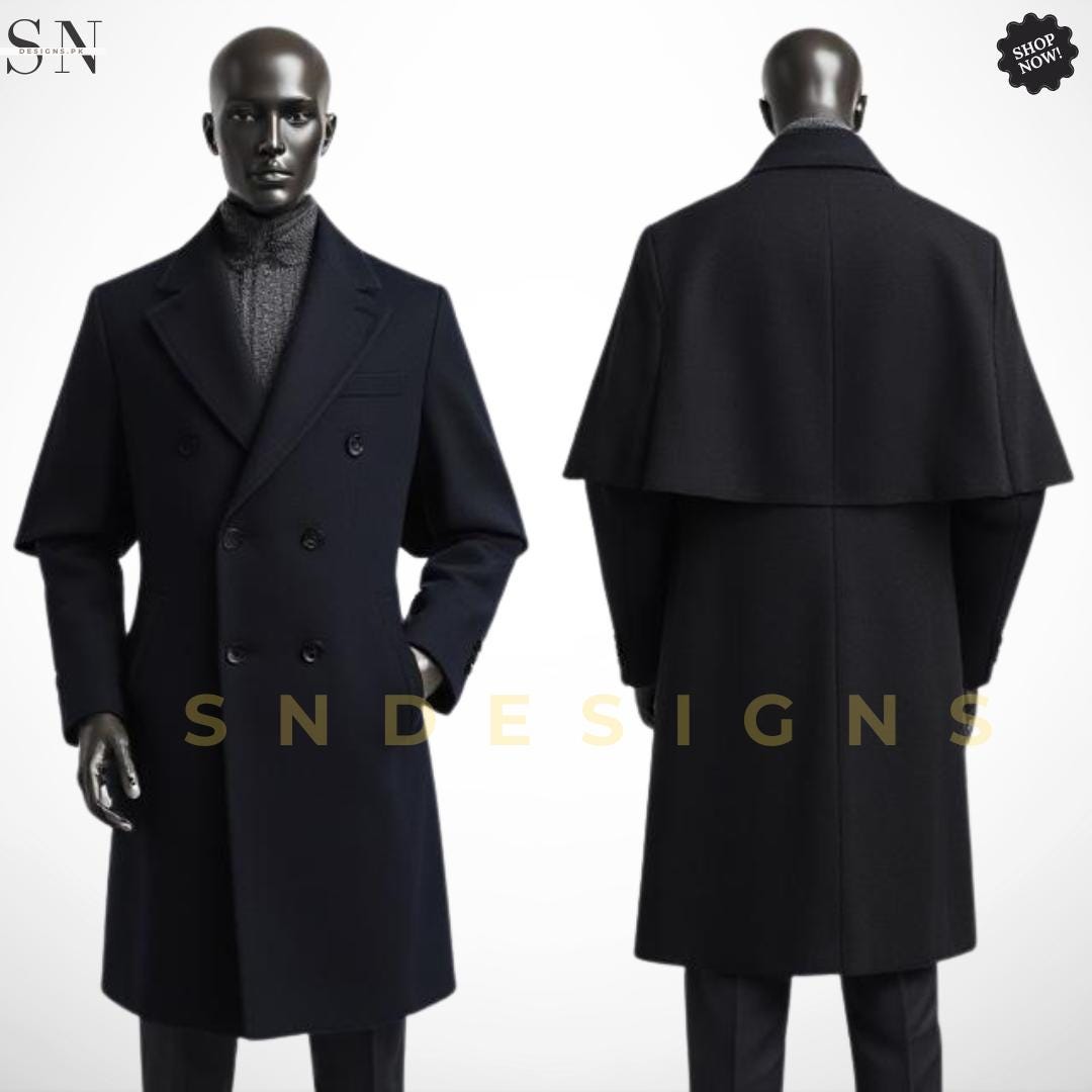 Men's Victorian Wool Overcoat: Gothic Steampunk Trench Coat With Cape ...