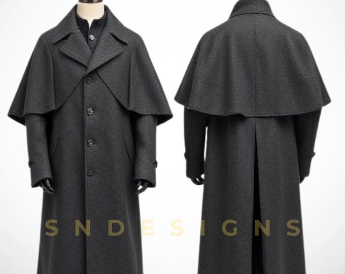 Men's Wool Blend Inverness Cloak: Victorian Steampunk Overcoat - Etsy