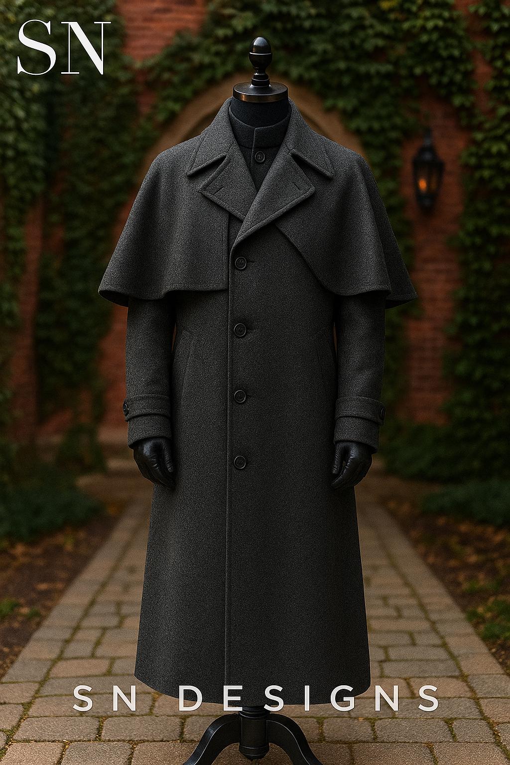 Mens Inverness Cape Cloak Victorian Gothic Steampunk Wool Blend ...