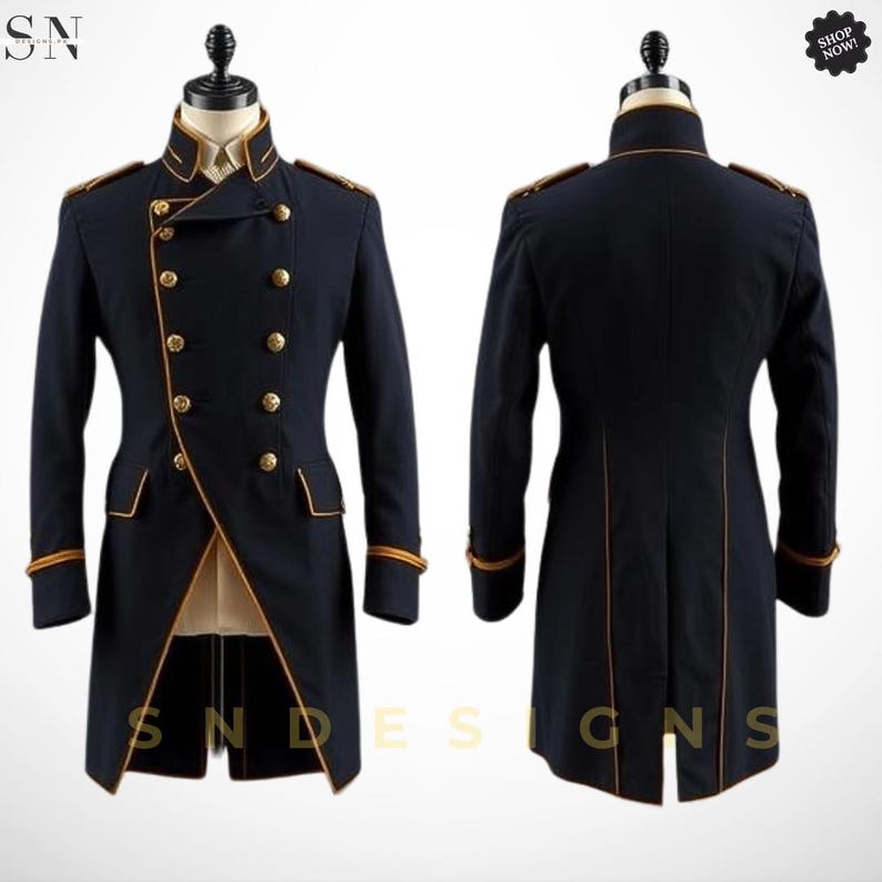 Men’s Military Tailcoat Victorian Steampunk Officer Jacket Gothic ...