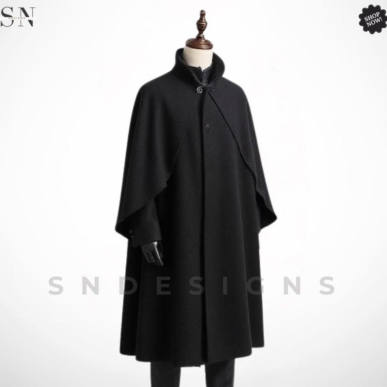 Mens Black Wool Cape Coat: Victorian Long Trench Overcoat With Hood - Etsy
