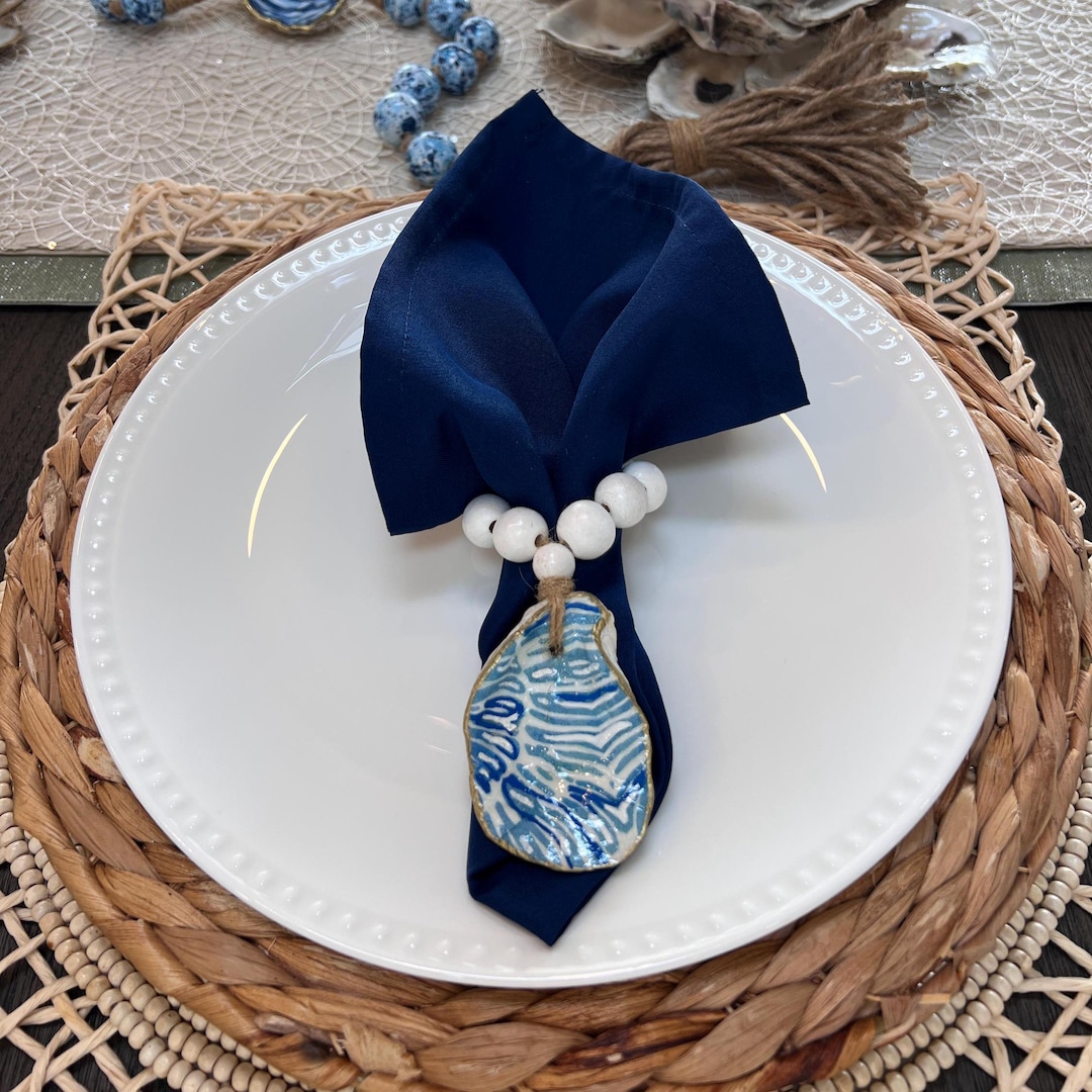 Oyster Shell Napkin Holders / Hand Painted Oyster Shell Napkin Rings ...
