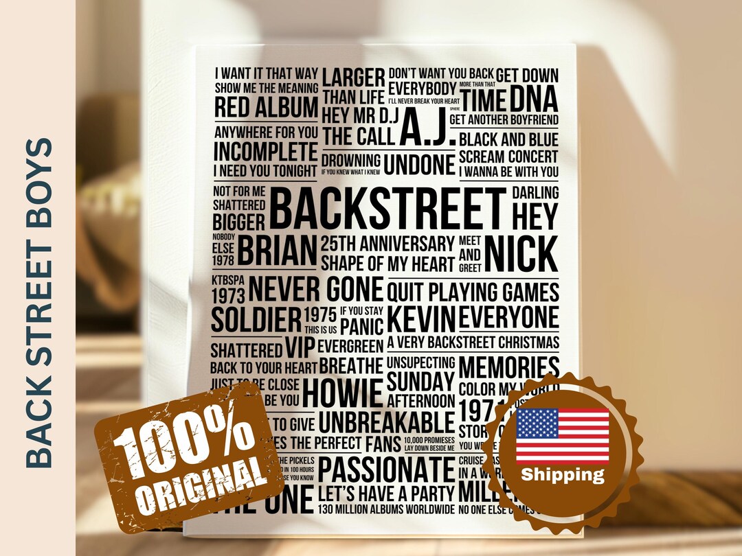 Backstreet Boys, Canvas Wall Word Art, Millennium, Anniversary, Gift ...