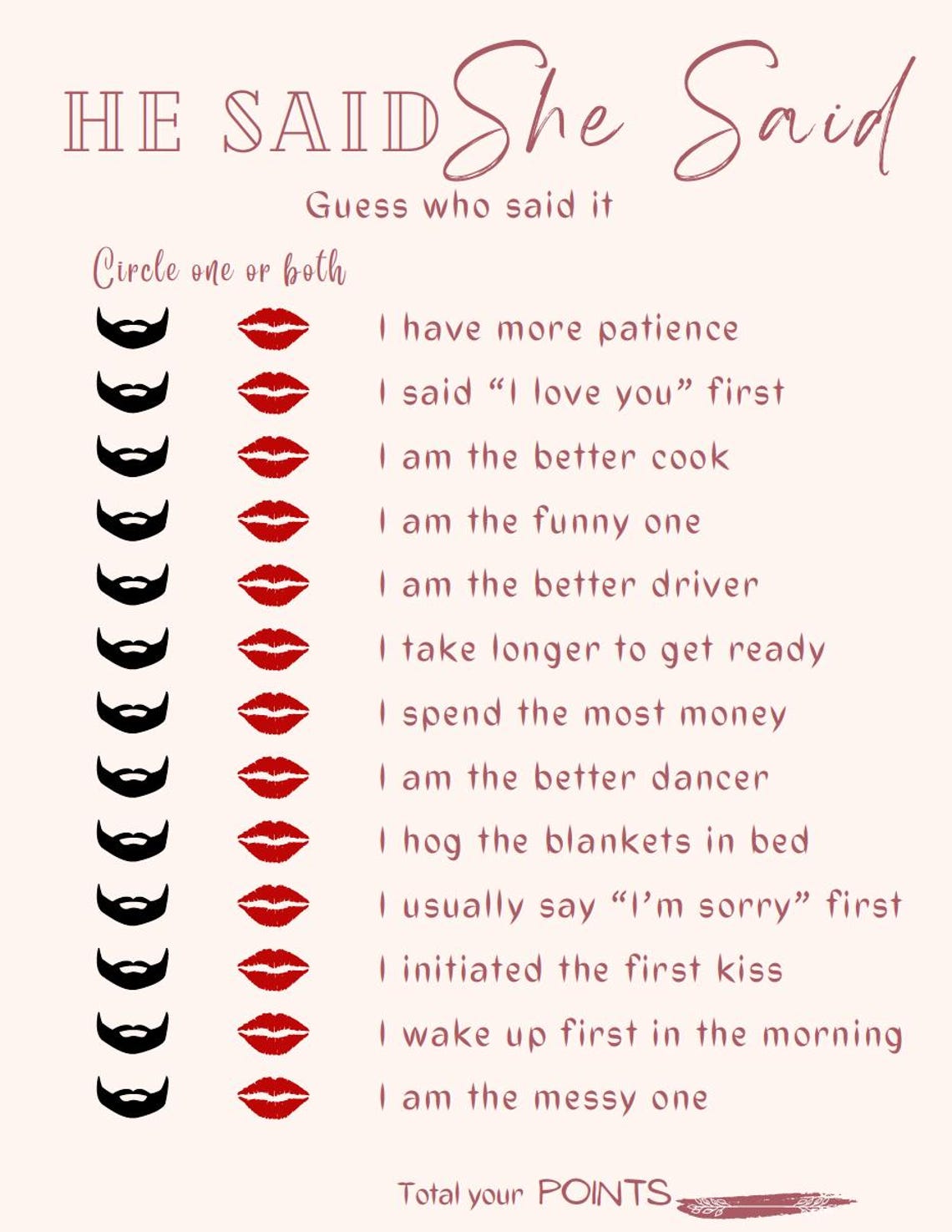 He Said She Said Bridal Shower Game | Couples Game (printable PDF) - Etsy