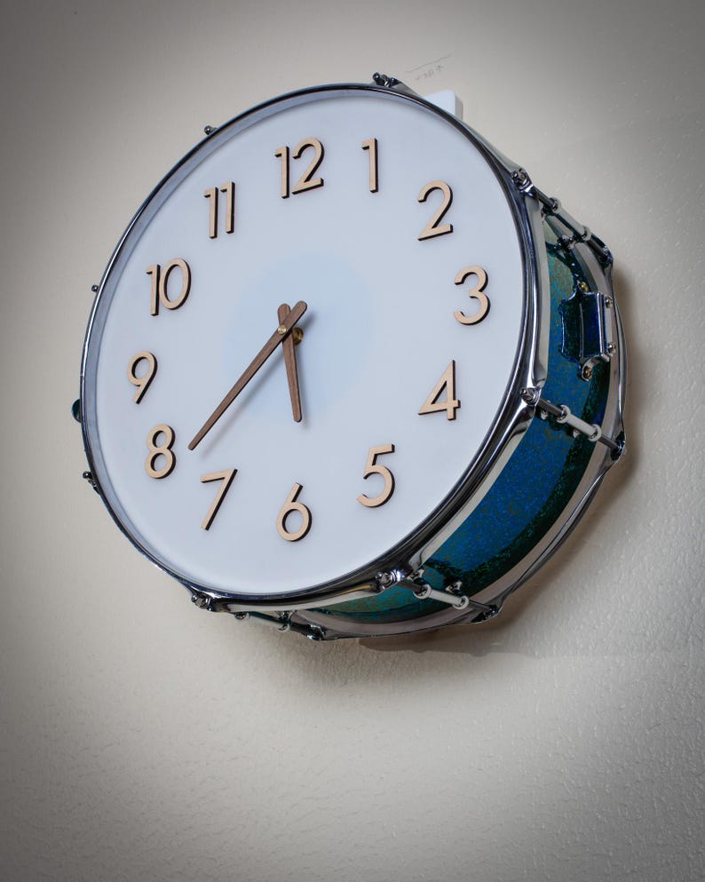 Blue Drum Wall Clock With LED Light-up Face 14-inch: Unique Musical ...