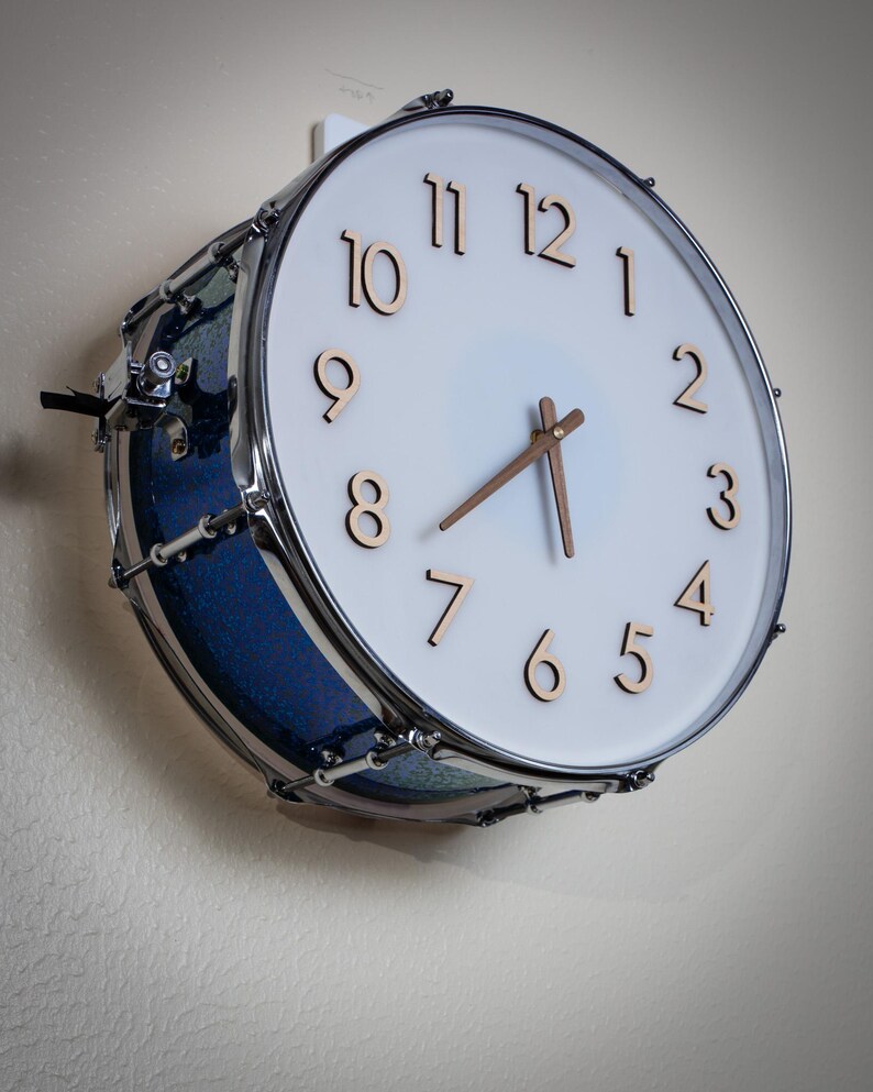 Blue Drum Wall Clock With LED Light-up Face 14-inch: Unique Musical ...