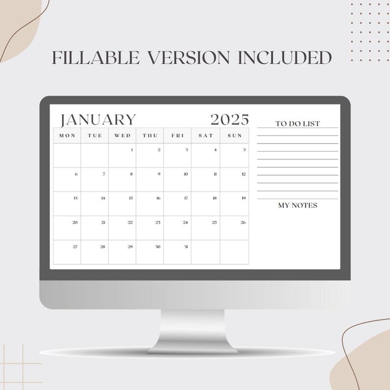 2025 Monthly Calendar With Notes and to Do List, Printable Calendar ...