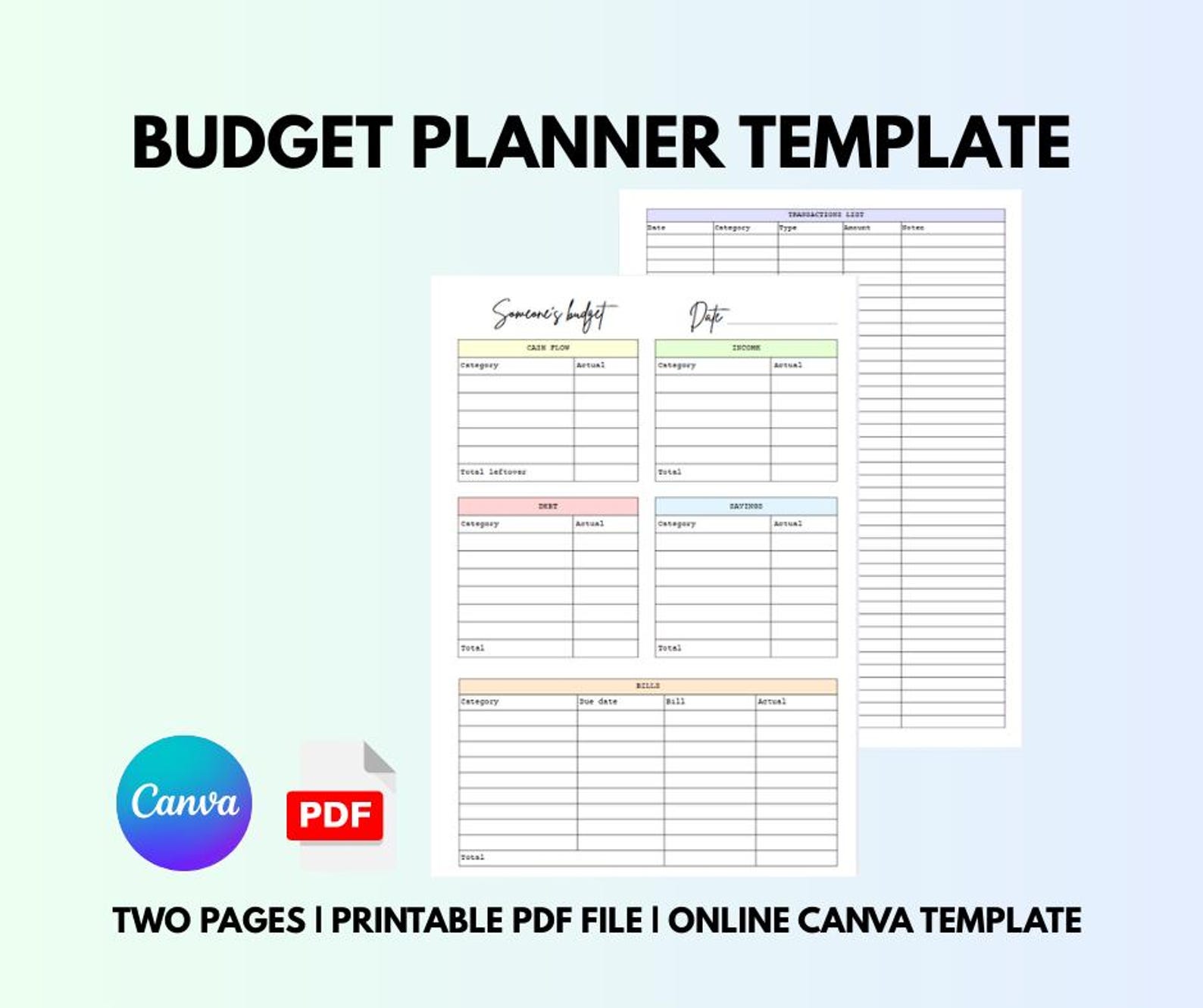 Printable Budget Planner Template, PDF Budgeting Template, Instant ...