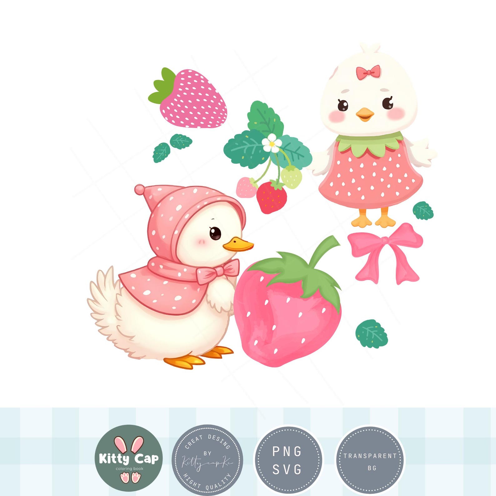 Goose Strawberry SVG PNG, Cute Cottagecore Goose, Kawaii Berry ...