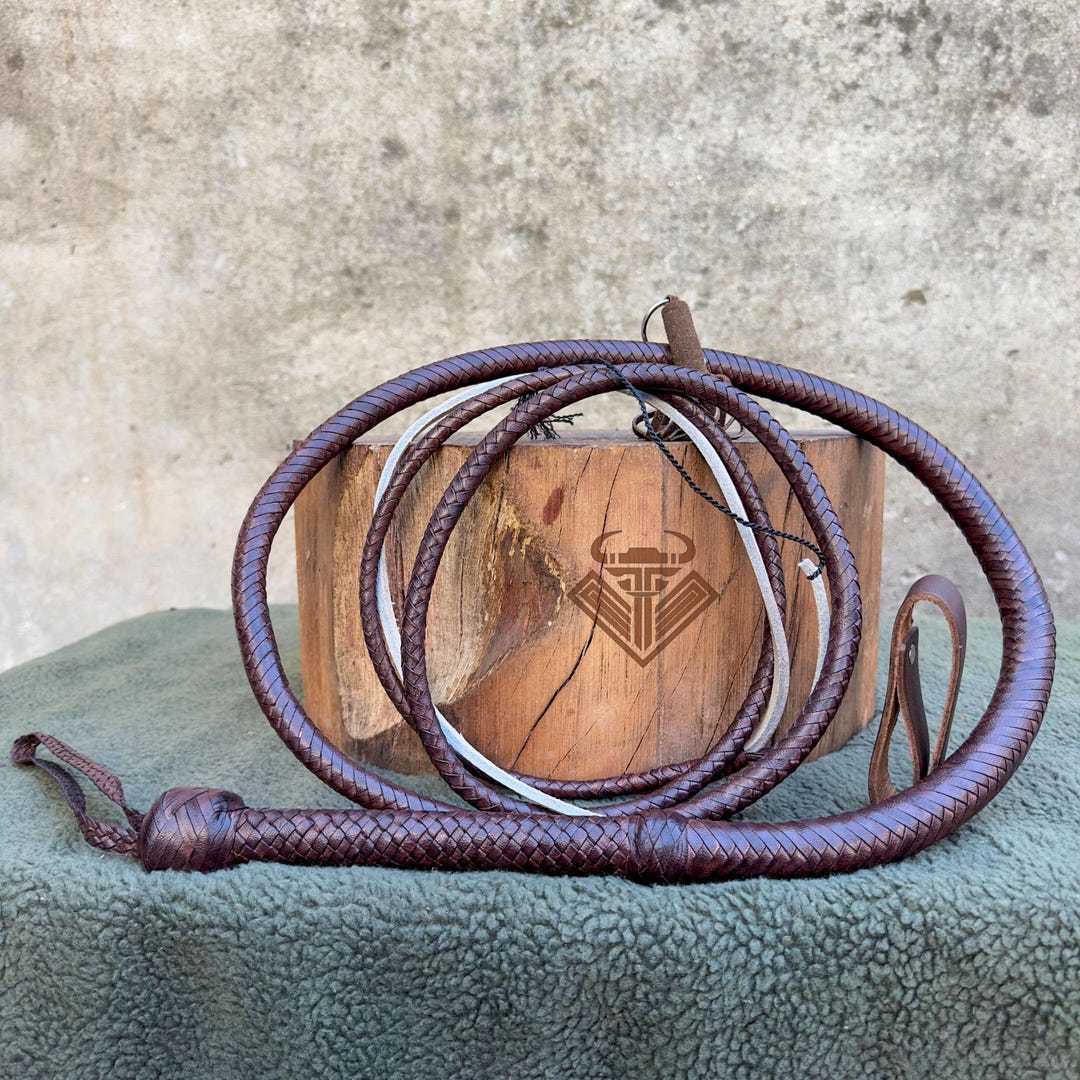 Hand Braided Whisky/dark Brown Cow Skin Whip, 4ft to 12ft, 12/16 Plait ...