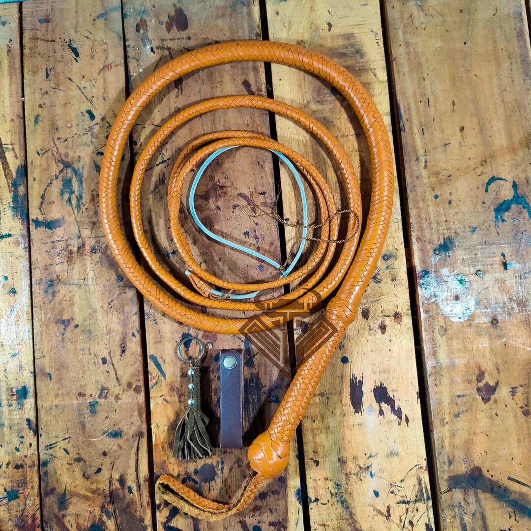 Veg Tanned Goat Leather Bullwhip, 4ft to 14ft, 12/16 Plait Tan Color ...