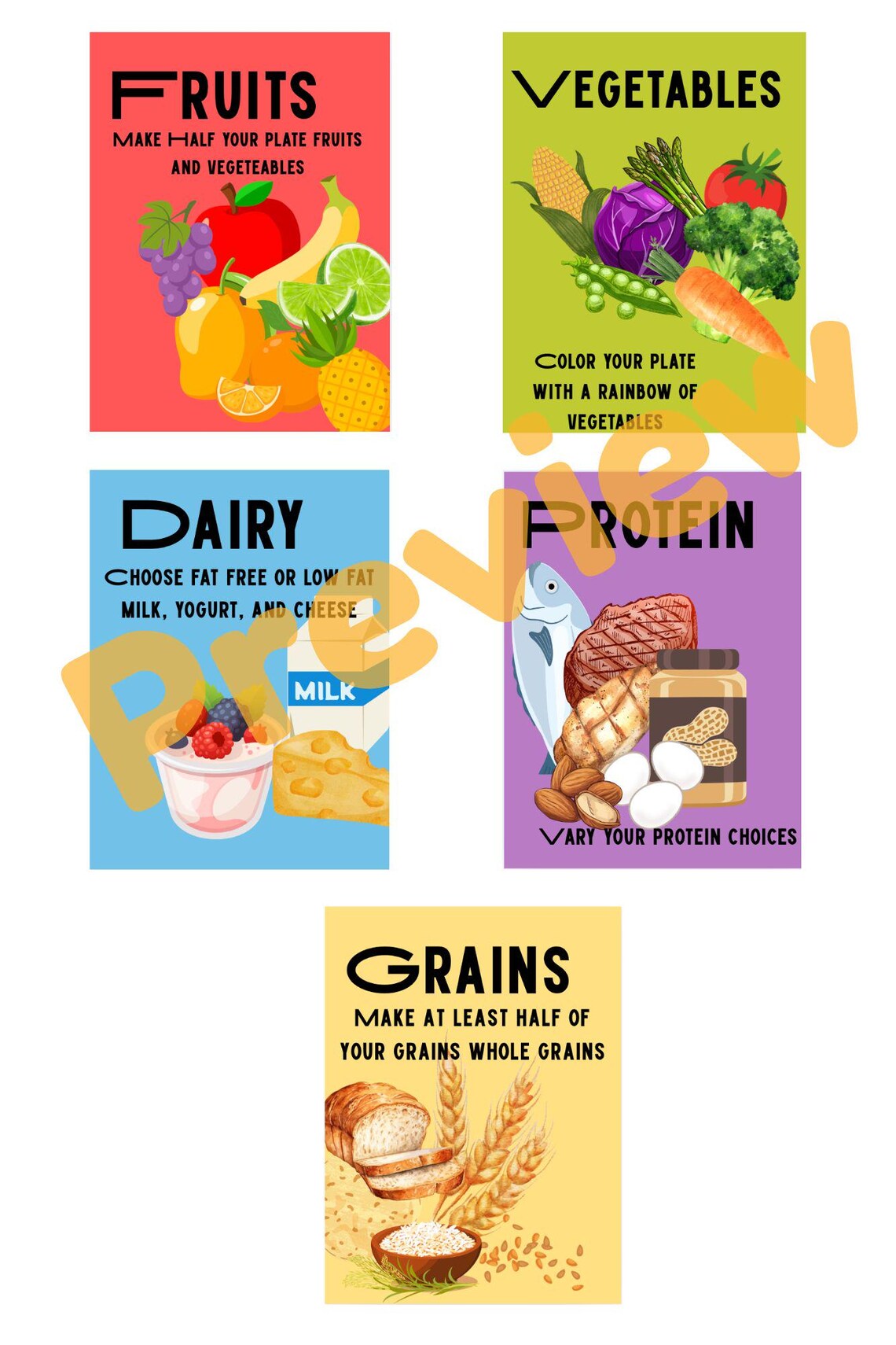 5 Food Group Posters - Etsy