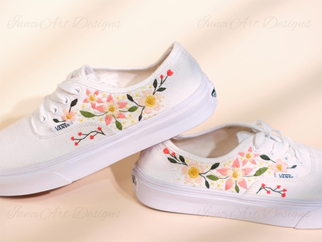 Bridal Flowers Embroidered Vans Wedding, Custom Vans Embroidered ...