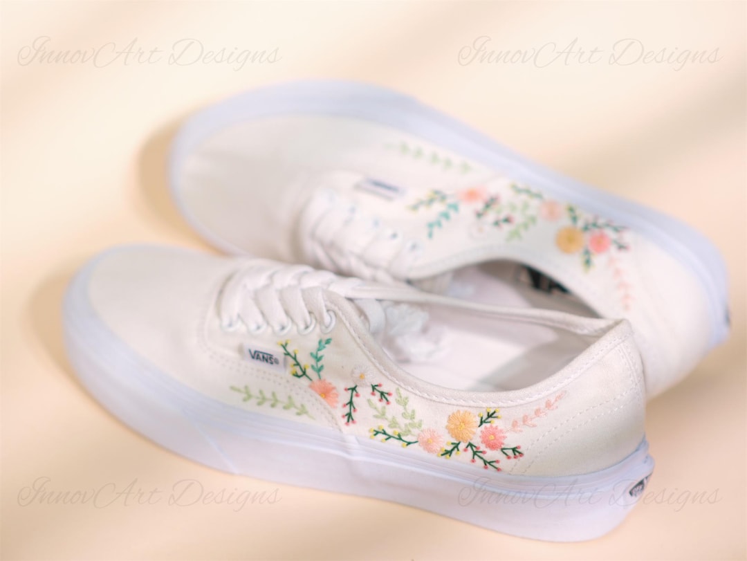 Bridal Flowers Embroidered Vans Wedding, Custom Vans Embroidered ...