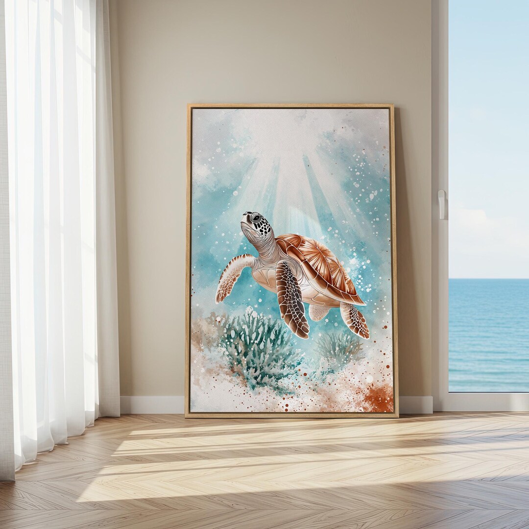 Majestic Sea Turtle - Framed Canvas Print, Underwater Art, Marine Life ...